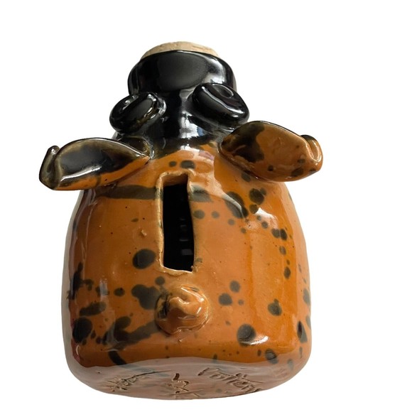 ABBOTT | Accents | Abbott Pottery Pig Glazed Bank Black Orange Cork ...